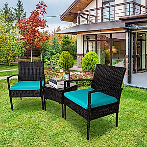 Cpintltr 3 Pieces Patio Furniture Sets Outdoor Wicker Bistro Set Rattan Chair Conversation Sets Modern Bistro Set PE Rattan Wicker Chairs with Table Garden Furniture for Backyard Lawn Balcony LakeBlue