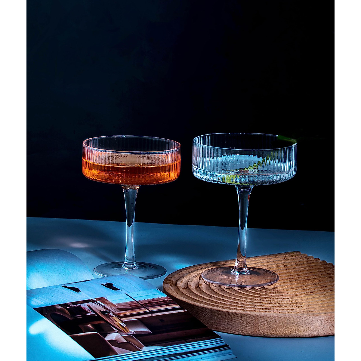 Sipp Vintage Art Deco Luxury Ribbed Martini Glasses | Set of 4 | Premium Classic Crystal Cocktail Glassware for Martini, Manhattan, Cosmopolitan, Sidecar, Daiquiri, Dessert | 10 oz | Mother's Day Gift