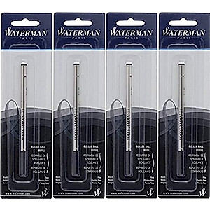 Waterman(R) Refill, Rollerball, Fine Point, 0.5 mm, Black (4-Pack)