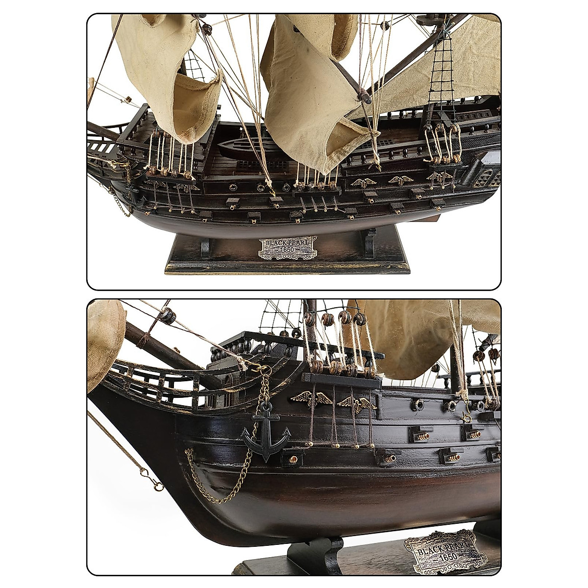 SAILINGSTORY Wooden Pirate Ship Model Black Pearl Model Ship Sailboat Decor Beige Sails 27"