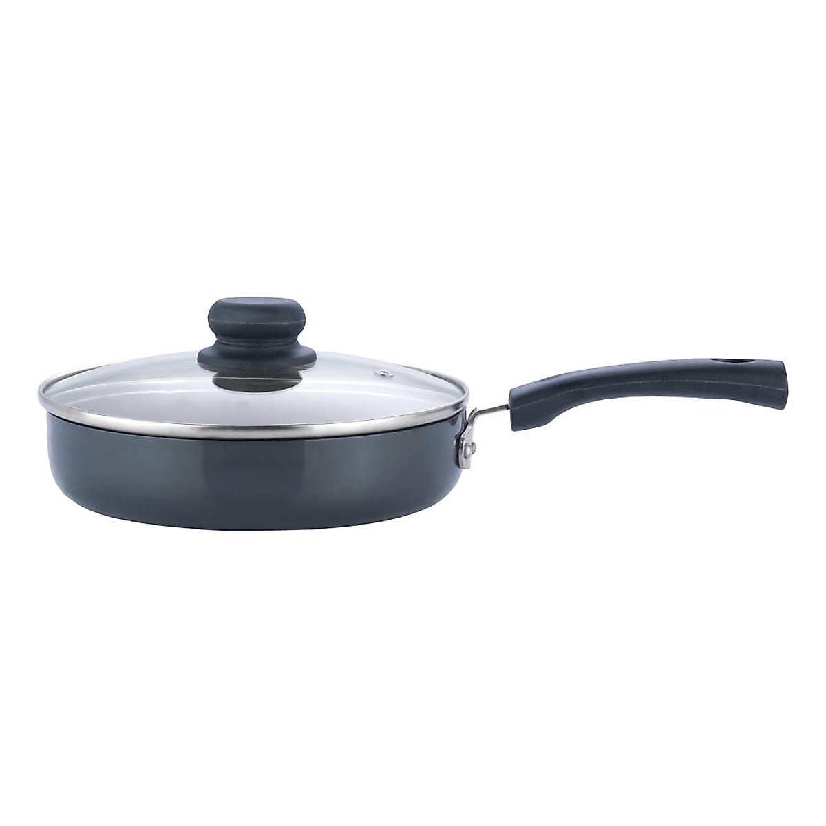 Vinod Pearl Hard Anodised Deep Fry Pan with Glass Lid, 9.5", Black