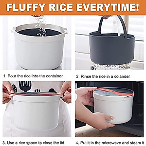 Microwave Rice Cooker Set, 2L Large Capacity Microwave Rice Cooker Steamer, Multifunctional Rice Spoon Lid Strainer Steaming Pot Rice Cooker for Home Kitchen Cooking