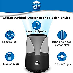 WBM Smart Hepa Air Purifier, with Bluetooth Speaker, Black