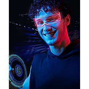 NIUCOO LED Visor Glasses Light Up: [7 Colors 4 Modes] Cyberpunk Futuristic Luminous Cosplay Glasses Rave Cyber Lightup Goggles (High Tech)