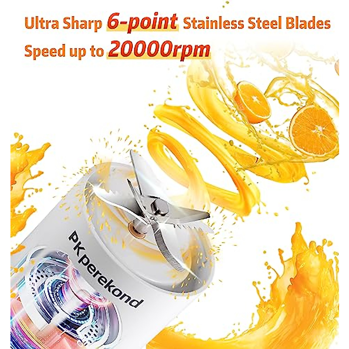 Portable Blender for Shakes and Smoothies, 20000rpm Ultra-Sharp 6 Blades Personal Mini Blender, 16 Oz BPA Free Mixing Juicer Rechargeable 4000mAh Electric Blender Bottles for Traveling, Gym, Office