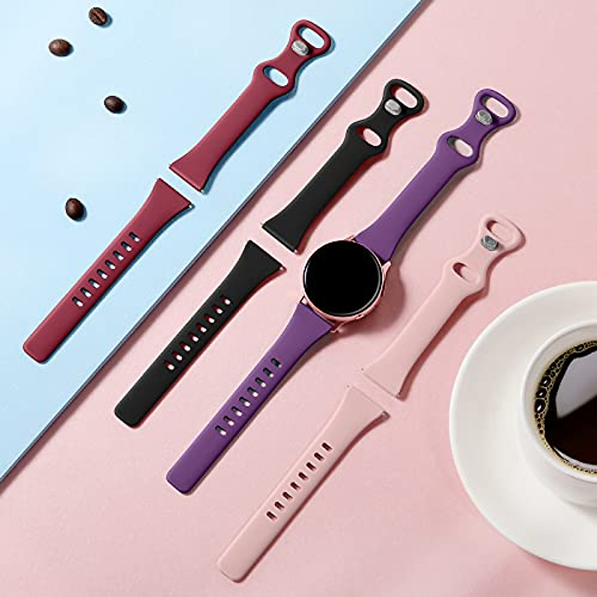 GEAK Compatible with Samsung Galaxy Watch 4 Band 40mm 44mm/Classic 42mm 46mm,Samsung Watch 5 Band,20mm Soft Slim Silicone Band for Samsung Active 2 Watch Band Women Small Black/Sand Pink/Plum/Wine Red
