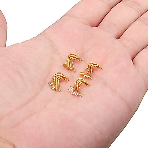 Ruifan 16PCS 20G Surgical Steel 1.5mm 2mm 2.5mm 3mm Top Flat & Ball & Clear Round & Jeweled Clear CZ Curved Nose Stud Ring Screw Piercing Jewelry - Gold