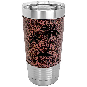 LaserGram 20oz Vacuum Insulated Tumbler Mug, Palm Trees, Personalized Engraving Included (Faux Leather, Football Style)