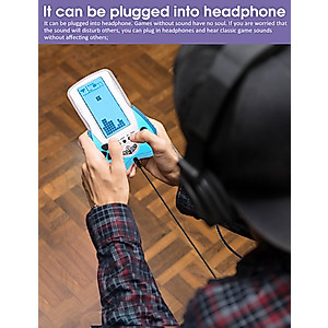 HLF New Retro Block Brick Game Console Large Screen Blue Backlight Brightness can be Adjusted Build in 23 Game Compatible with Lithium Battery/AAA Batteries can Plug in Headphone (Blue)