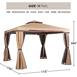 SOLAURA Patio Gazebo 10 x 10 FT for Garden, Outdoor Gazebo and Waterproof Canopy Tent with Mosquito Netting and Ventilate