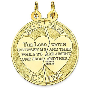 14K Yellow Gold Set Mizpah Coin Necklace Judaica Religious Pendant Israel Charm