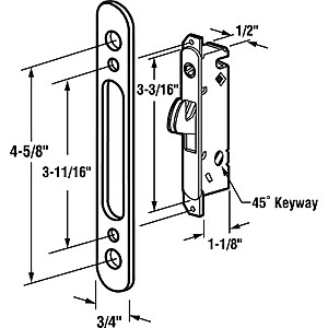 Prime-Line E 2164 Mortise Lock, 4-5/8 In. Steel, 45 Degree Keyway, Round Faceplate, Spring-Loaded (Single Pack), Metallic