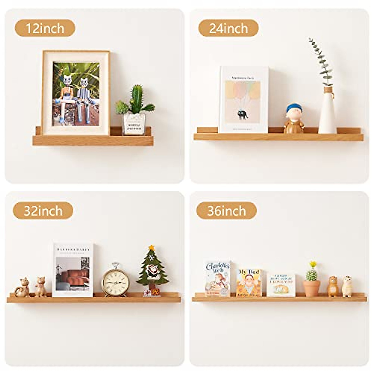 TRWISWDC Floating Shelf for Wall Natural Oak Wood Wall Shelves 24 inches, Display Picture Ledge Shelf for Bedroom Living Room Bathroom Office Kitchen Wall Storage Shelves