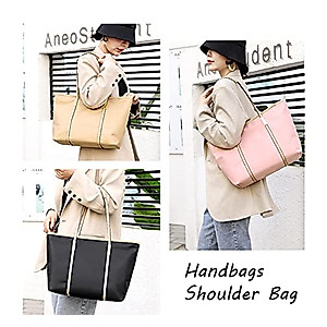 Wxnow Women Nylon Handbags Purses Satchel Tote Shoulder Bag Top Handle Bag (Brown)