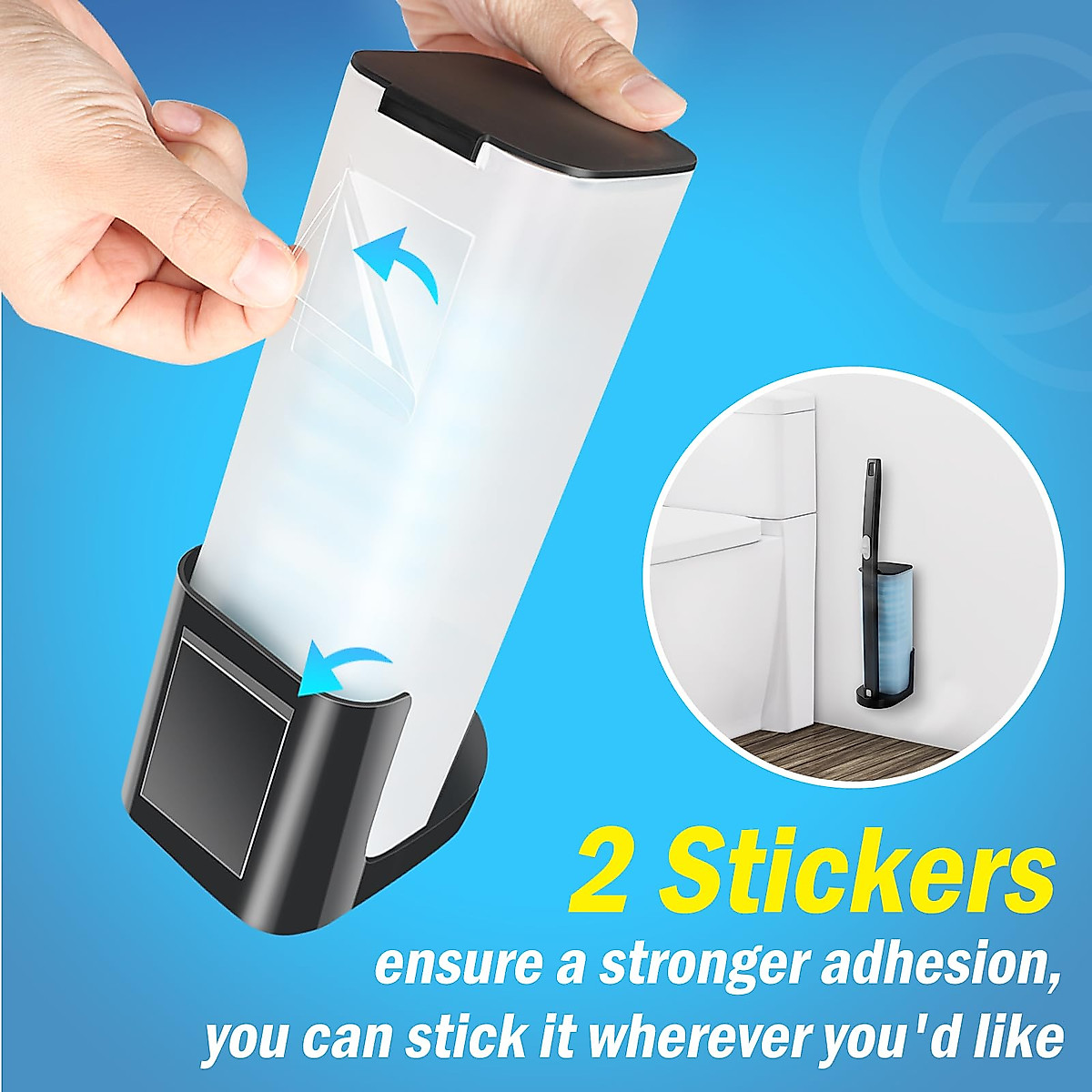 squish Disposable Toilet Brush Cleaning Kit with 16 Refills, Wall Mounted Toilet Brush with No Drilling Adhesive, Space Saving Toilet Cleaning System Kit