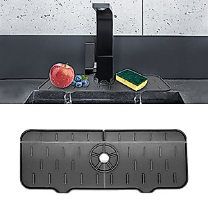 Silicone Sink Faucet Mat, Sink Splash Drain Drying Pad, Kitchen Sink Faucet Splash Guard, Faucet Mat for Kitchen Sink, Suitable for Kitchen, Bathroom, Bar(Black)