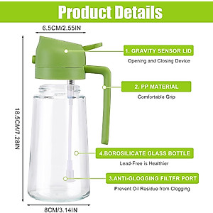 Oil Dispenser Bottle for Kitchen,2 in 1 Olive Oil Dispenser and Oil Sprayer,17oz/500ml Olive Oil Bottle,Oil Sprayer for Cooking,Premium Glass Oil Bottle,Oil Mister Kitchen,Salad,Barbecue(Green)