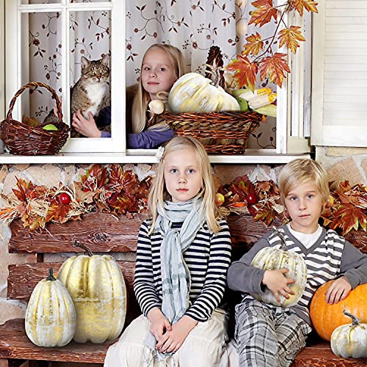 KIMOBER 8pcs Gold Artificial Pumpkins,Realistic Fake Foam Pumpkins for Halloween Autumn Harvest Thanksgiving Party