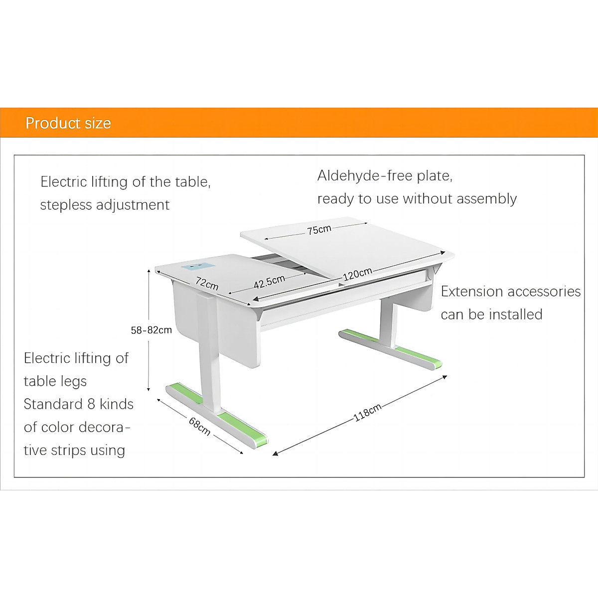 Winfon Adjustable Height Kid Children Home Study Desk Student Electric Writing Table with tilt Desktop, Bookstand，Aluminum Ruler (ENF Right up)