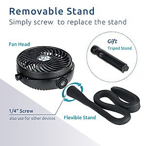 Portable Fan, Baby Stroller Fan, Mini Small Fan with Flexible Stand, USB or Battery Powered Rechargeable Fan for Bedroom Crib Desk Treadmill Car Bike Seat, 360 Rotation (Black)…