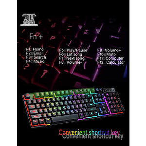 look see Backlight Keyboard with Optics Mouse Gaming Rainbow Multi-Color LED Backlit USB Interface Teclado Mechanical Feeling for PC, MAC,