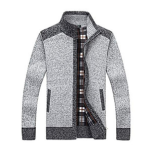 Yeokou Men's Casual Slim Full Zip Thick Knitted Cardigan Sweaters with Pockets (Large, Z-12-Light Grey)