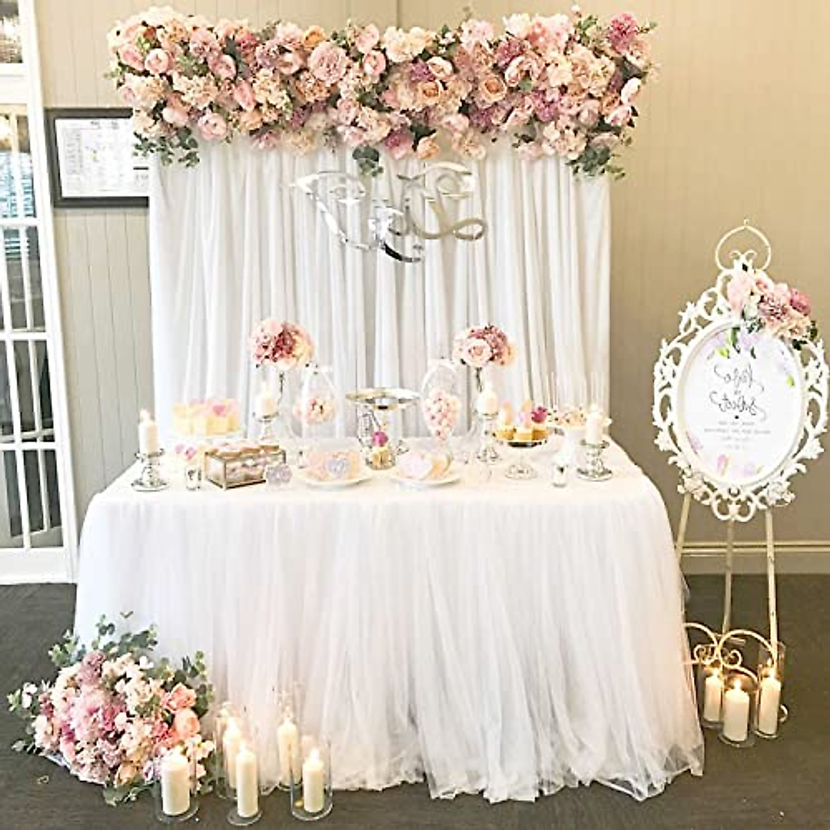 Wish Care White Sheer Curtain for Party Backdrop, 5ft x 7ft Wrinkle-Free Chiffon Backdrop Curtain White Arch Drapes for Wedding Birthday Party Decorations