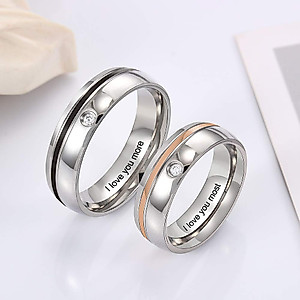 Ashleymade Personalized Couples Rings Set for Him and Her Promise Rings for Couples Free Engraving Stainless Steel Engagement Rings for Couples Valentines Day Jewelry (Ring set)