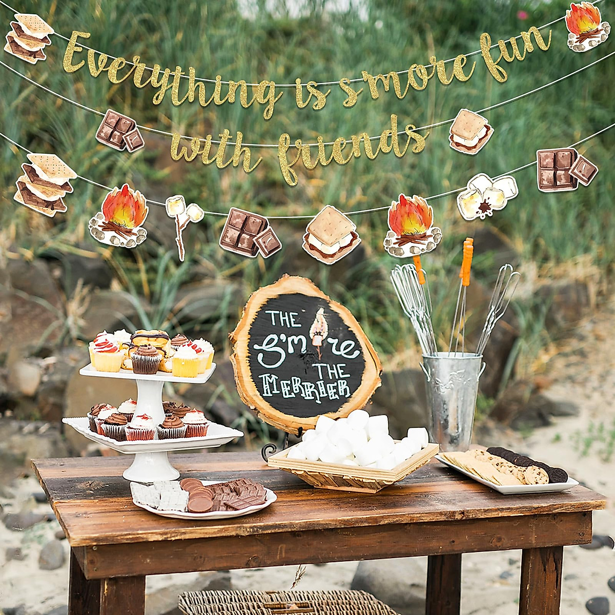 Fangleland S’more Banner Decorations - Everything Is S’more Fun with Friends Bonfire Camping Themed Garland Hanging Decors Birthday Gender Reveal Pregnancy Celebration Party Supplies