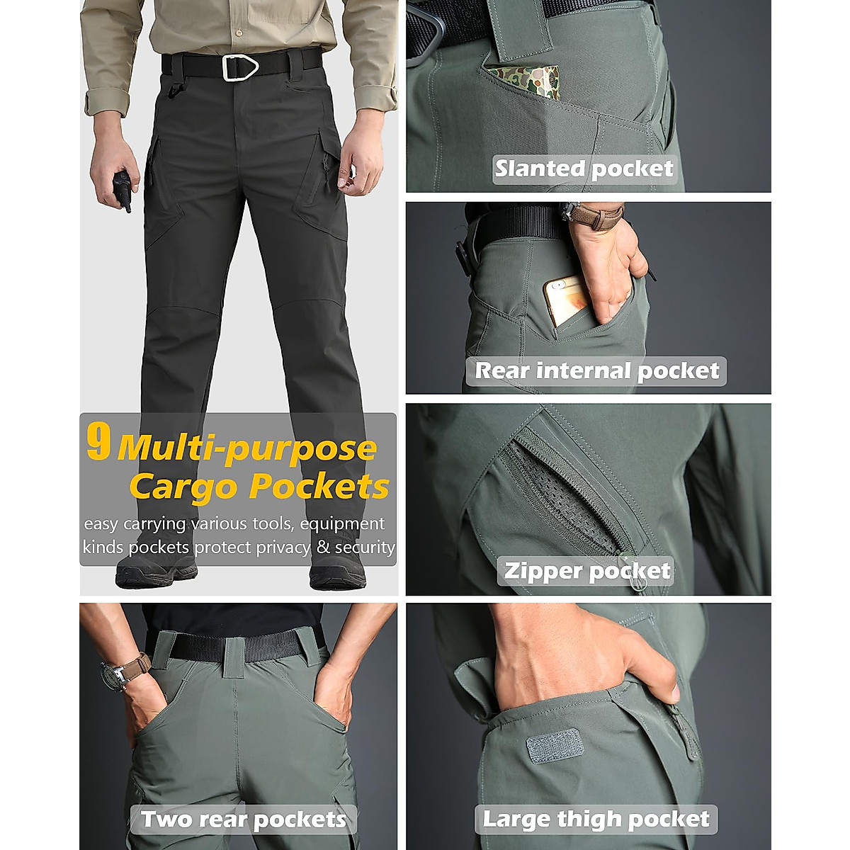 ReFire Gear Breathable Utility Military Pants Men SWAT Cargo Clothing Spring Lightweight EDC Assault Army Combat Trousers Black, 32W x 30L