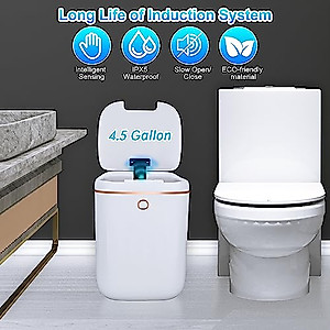 WIYYH Touchless Trash Can with Lid - 4.5 Gallon Smart Trash Can Automatic, Motion Sensor Garbage Can Trash Bin for Bathroom Kitchen Office Bedroom Restroom RV
