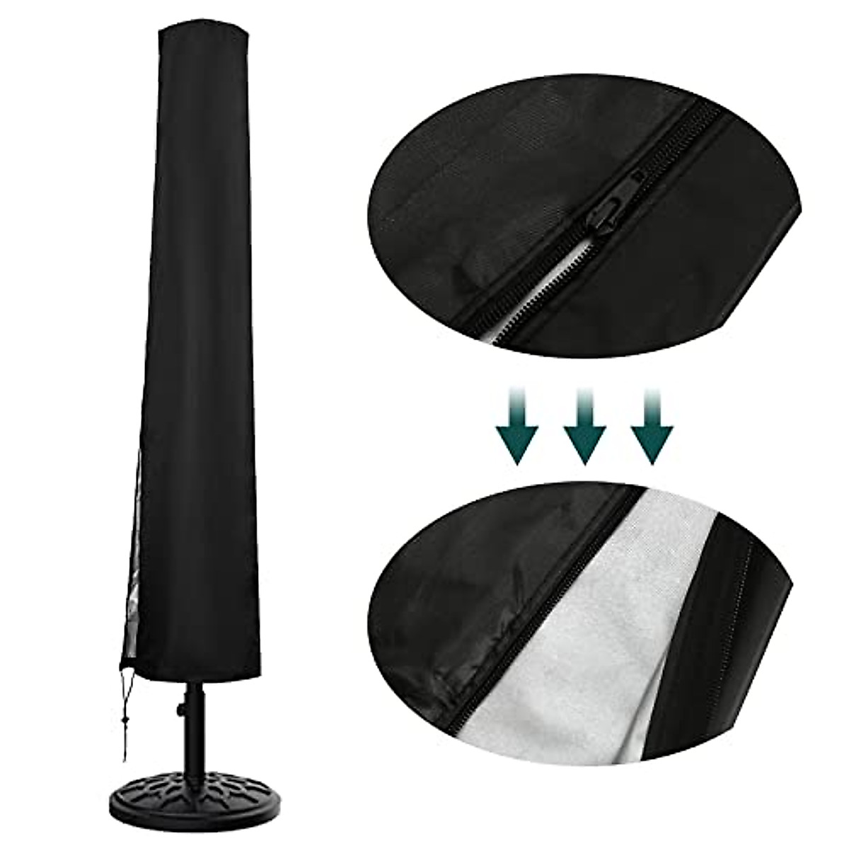 Patio Umbrella Cover, Aucovely Waterproof Market Parasol Covers with Zipper for 7ft to 11ft Outdoor Umbrellas Large, Black 210D