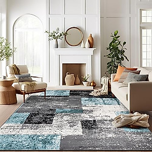 Rugshop Contemporary Abstract Boxes Stain Resistant High Traffic Living Room Kitchen Bedroom Dining Home Office Area Rug 8'x10' Blue