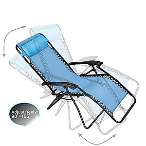 Flexzion Zero Gravity Chair - Anti Gravity Outdoor Lounge Patio Folding Reclining Chair and Textilene Seat with Footrest & Adjustable Pillow for Yard, Beach, Camping, Garden, Pool (Sky Blue)