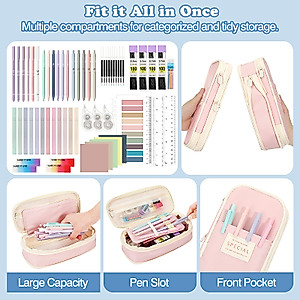 MoKo 60Pcs Aesthetic School Supplies with Cute Pencil Case,12 Pastel Highlighters,5 Black Ink Gel Pens,6 Mechanical Pencil Set 0.5 & 0.7 mm for Students Stationary College Essentials