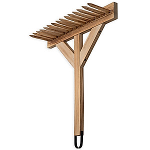 Rustic State Mucur Rake Design Wall Mounted Stemware Rack Hanging Shelf Glassware Holder Bar Organizer with 6 Wine Glass Storage 17.5 Inch Long Light Walnut