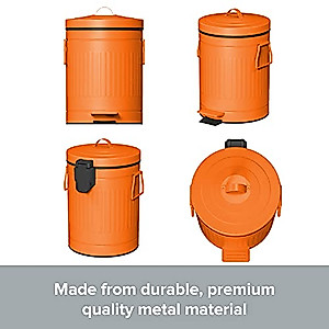 Retro Trash Can with Lid - 5L/1.3Gal Step Trash Can w/ Soft Closing Lid - Round Garbage Can w/ Handles - Touchless Trash Can w/ Removable Garbage Guard Bucket - Outdoor Garbage Can - Large Trash Bin, Orange