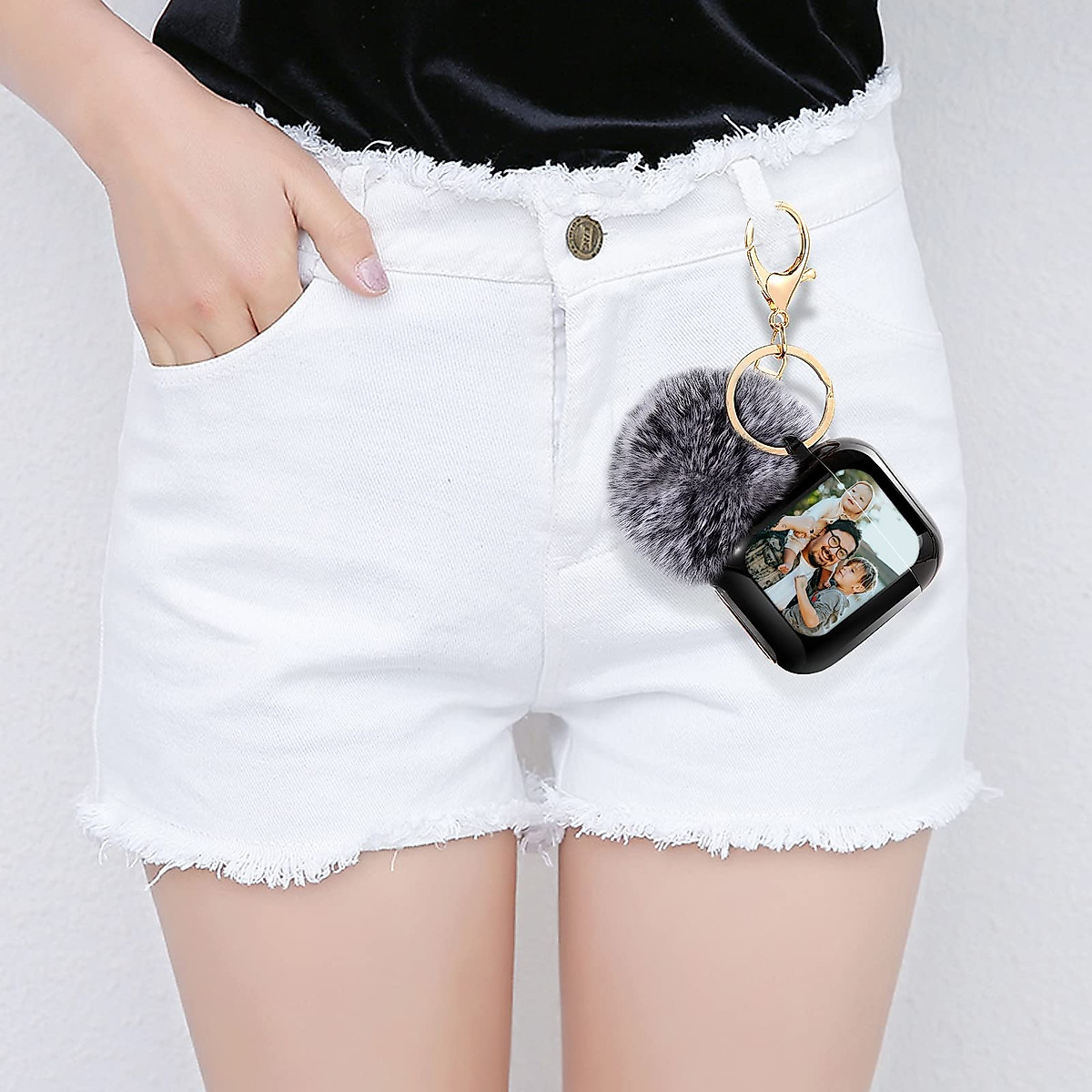 customgift Custom Apple Airpods 1 & 2 Case, Airpod Pro Cover Personalized with Name, Giftfor Women, Girls Pom Fur Ball Keychain/Strap/Accessories, Multiple Colour TPU DIY Picture, Multicolor