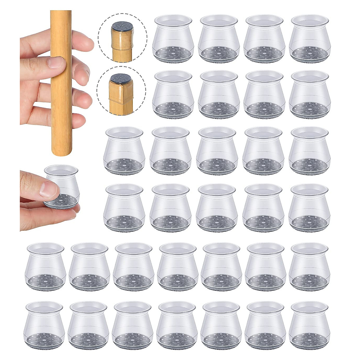 32pcs Chair Leg Floor Protectors,Bar stools Leg Protectors Caps,Dining Room Table Chair Leg Protectors for Hardwood Floors, Chair Leg Covers Silicone Felt Furniture Pads (Small fit: 0.9'' - 1.29'')