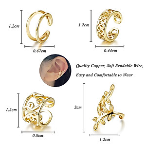 JOERICA 4 Pairs Silver Ear Cuff Earrings for Women Clip on Fake Lip Cartilage Tragus Helix Body Jewelry Set (C:Golden-tone)