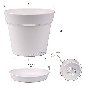 HOMENOTE Pots for Plants, 15 Pack 6 inch Plastic Planters with Multiple Drainage Holes and Trays - Plant Pots for All Home Garden Flowers Succulents (White)
