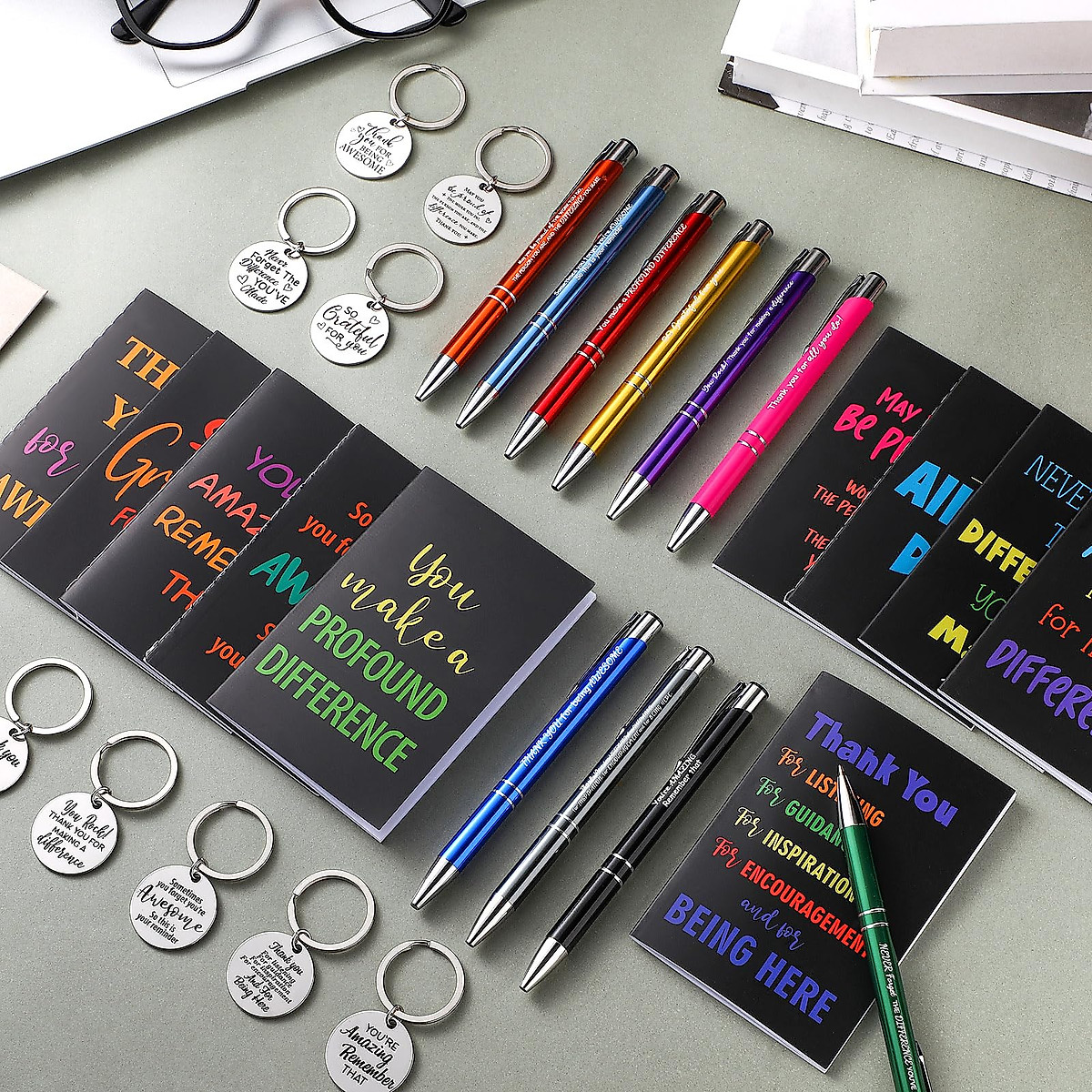 Yeaqee 180 Pcs Thank You Gifts Employees Appreciation Gifts Bulk for Coworkers Inspirational Notebook Pen Keychain(Vintage)