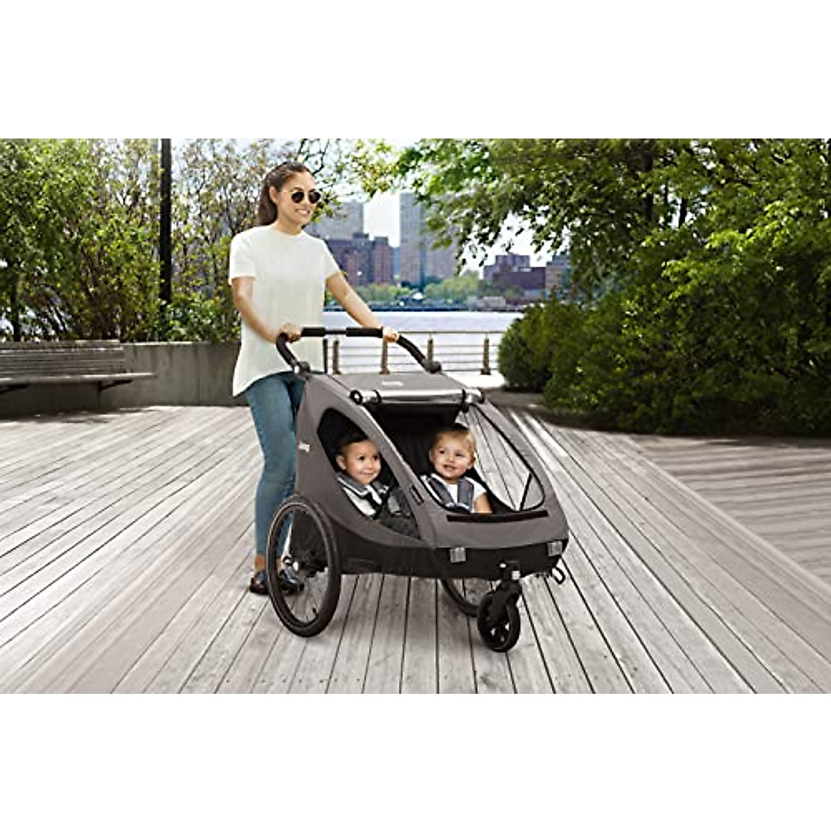 Jeep Everest 2-in-1 Child Bike Trailer and Stroller for 2 Kids by Delta Children | 2-Seater Lightweight Multisport Trailer with Converts to Jogging Stroller | Compact Fold for Travel and Storage, Grey