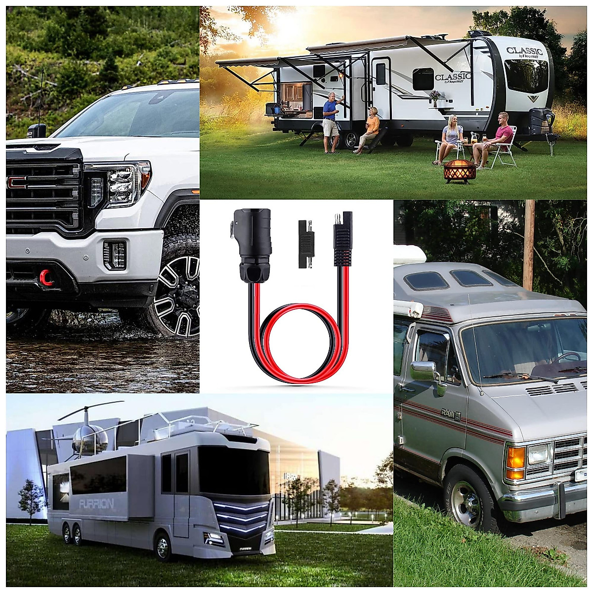 SolarEnz Camper Plug Adapter 2 Pin Power Industrial Circular to SAE Adapter Solar Cable Solar Panels for RV,Forrest River RV with Solar Plug Outlet Suitcase LP-20 Waterproof Solar Panel Connector