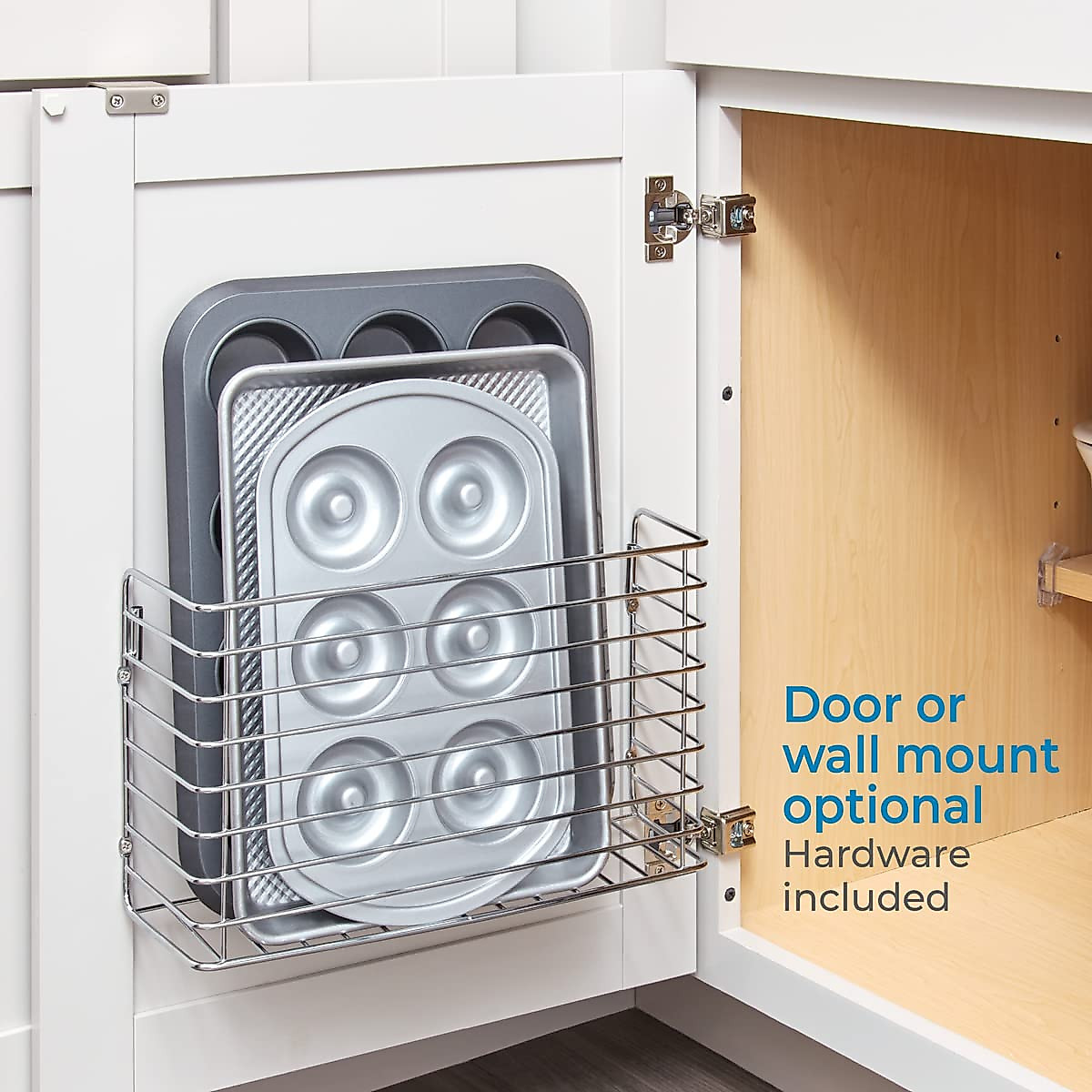 iDesign Classico Metal Over the Cabinet Kitchen Bakeware Organizer Basket for Cutting Boards, Baking Sheets, Pans, 13.73" x 5.18" x 14.2" - Chrome