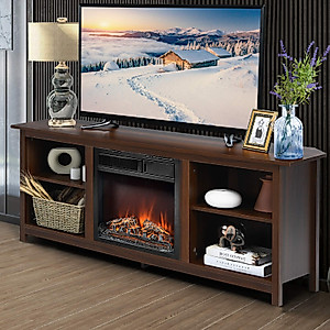 Tangkula Fireplace TV Stand, 58 Inches Entertainment Media Console Center w/18 Inches 1500W Electric Fireplace, w/Remote Control and Adjustable Brightness, TV Stand Fireplace for TV Up to 65 Inches