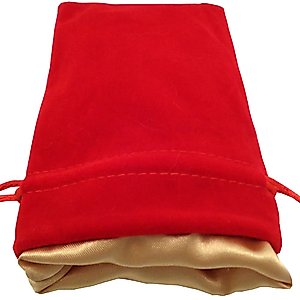 Velvet Dice Bag with Satin Liner 4"x6", Red Velvet Dice Bag with Gold Satin