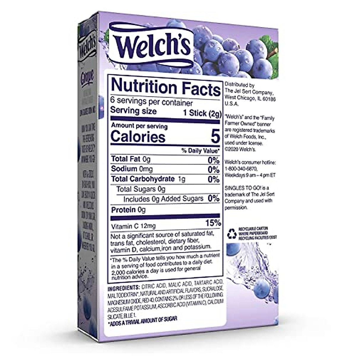 Welch's Singles To Go Water Drink Mix - Grape Powder Stick Packets (12 Boxes with 6 Packets Each - 72 Total Servings)