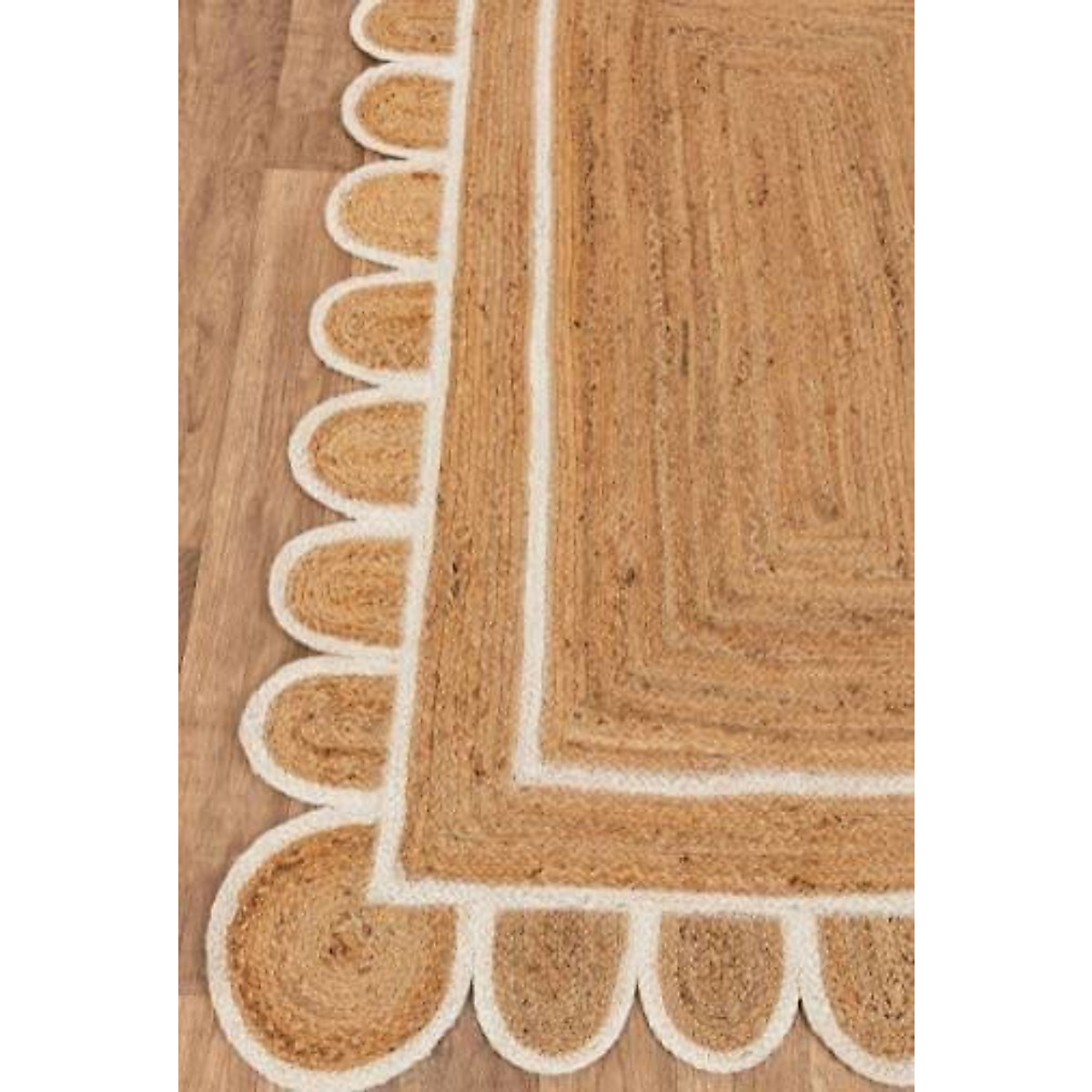 Scallop Pattern Jute Bohemian Area Rug (Off White, 2'x3')
