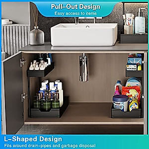 Beriflai Under Sink Organizer 2 Packs, 2 Tier Under Sink Organizers and Storage, Sliding Pull Out Cabinet Basket Organizer for Bathroom Kitchen Pantry, Black